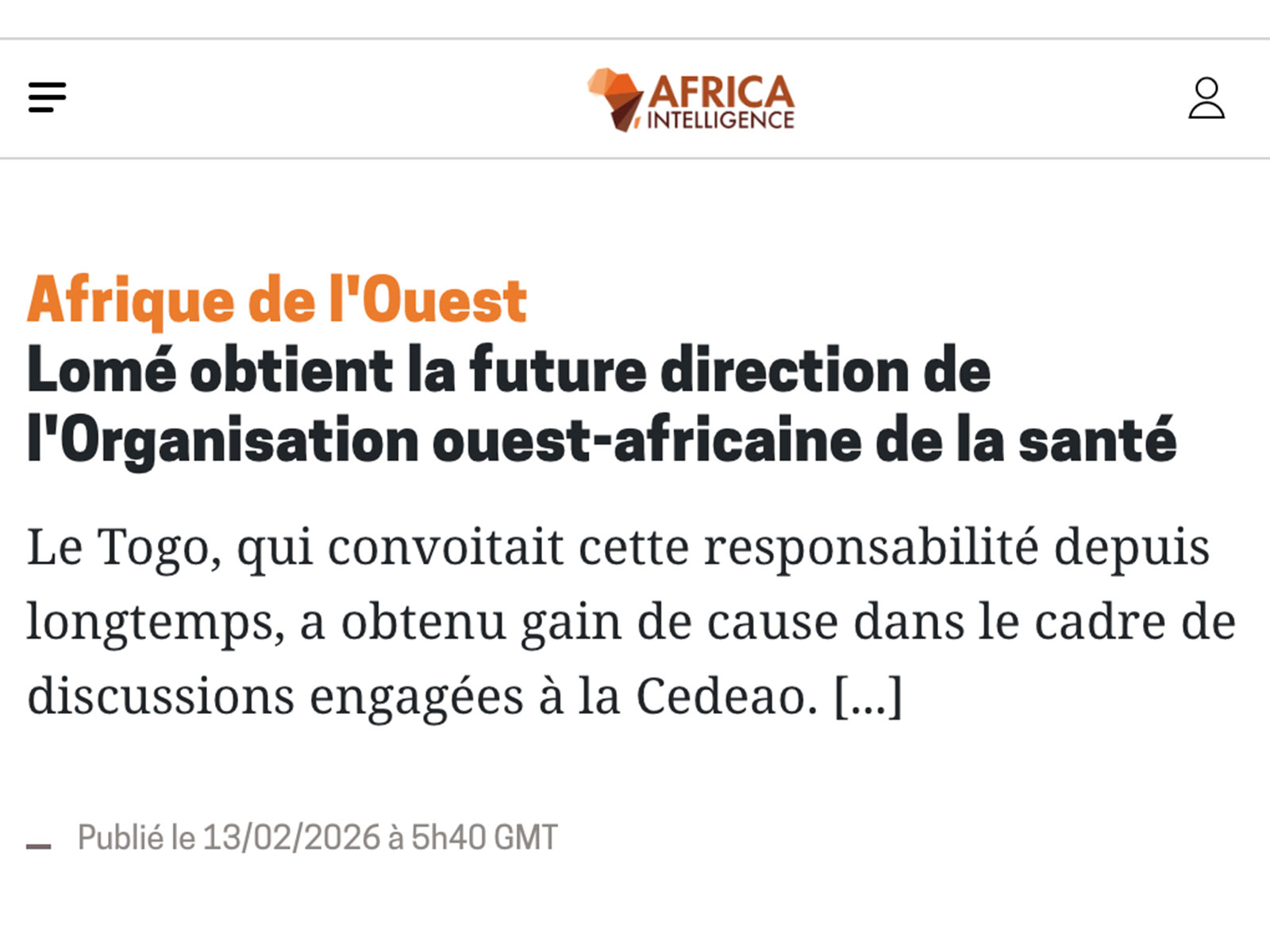 Togo to lead the West African Health Organisation | Brazzaville Foundation